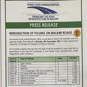 Chingeni Toll Plaza operational from Monday, Oct. 8 – Maravi Express ...