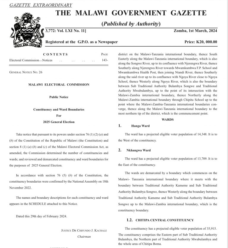 MEC submits notice of gazette for new constituency and council ward ...