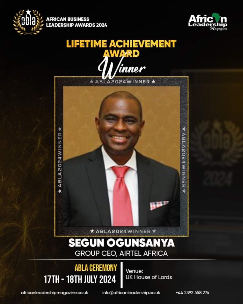 Airtel Africa’s outgoing CEO Segun Ogunsanya earns prestigious Lifetime ...