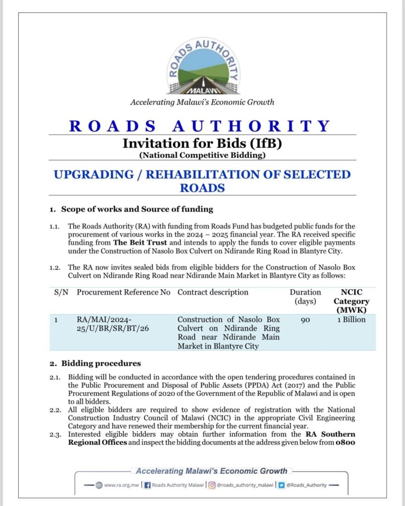 Roads Authority calls for bids for rehabilitation of Nasolo River ...