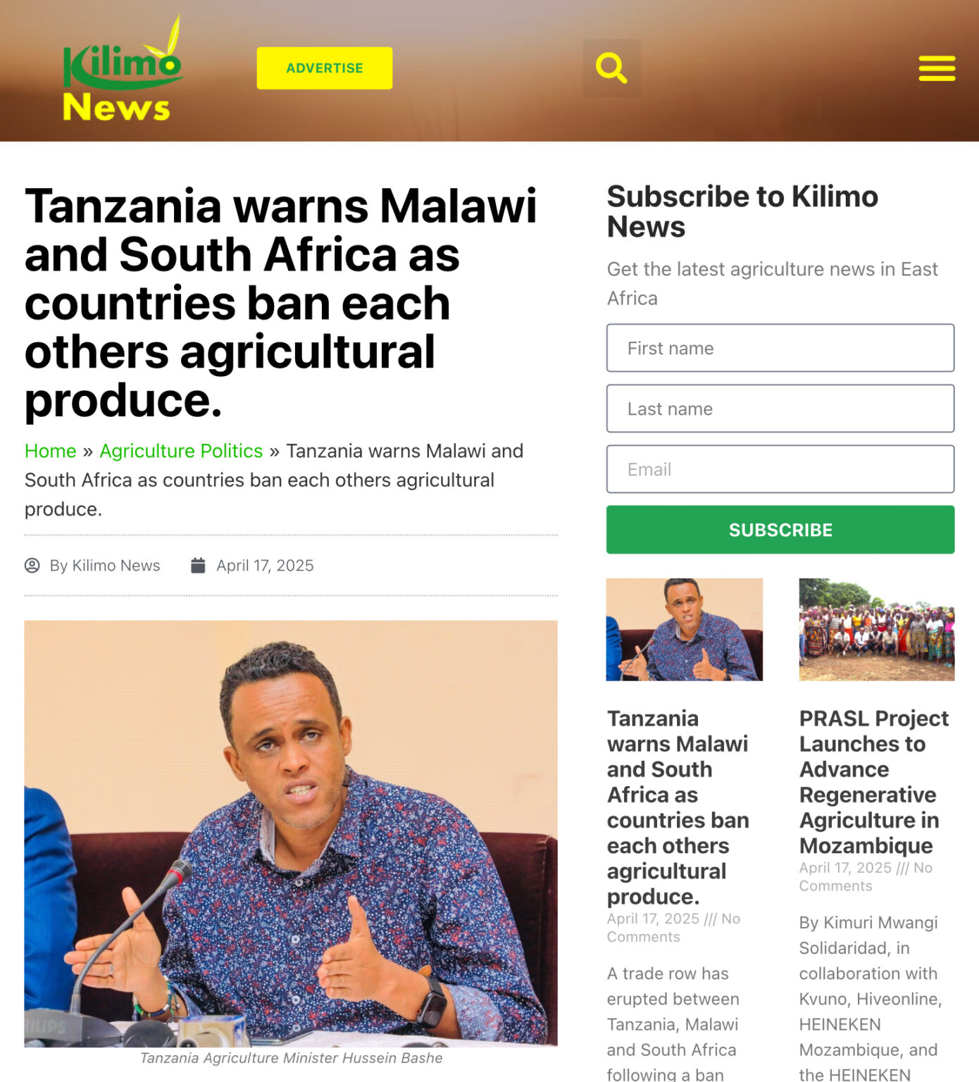 Tanzania warns Malawi and South Africa over export ban of maize and other agricultural produce ...